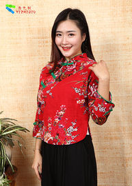 National Style Ladies Cotton Clothing Stand Collar Organic Cotton T Shirts
