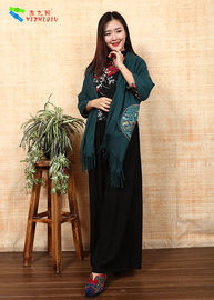 Black Asian Tradition Chinese Cheongsam Top , Traditional Linen Blouse Top With Flower