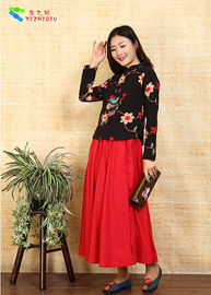 Elegant Long Sleeve Cheongsam Top Black Embroidery Plum Blossom Pattern