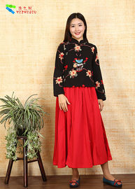Elegant Long Sleeve Cheongsam Top Black Embroidery Plum Blossom Pattern