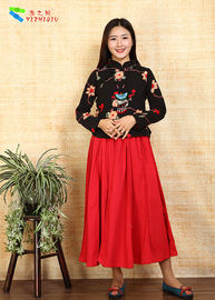 Elegant Long Sleeve Cheongsam Top Black Embroidery Plum Blossom Pattern