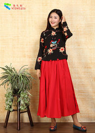 Elegant Long Sleeve Cheongsam Top Black Embroidery Plum Blossom Pattern