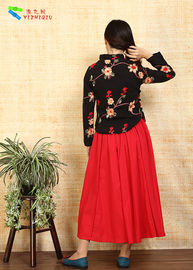 Elegant Long Sleeve Cheongsam Top Black Embroidery Plum Blossom Pattern