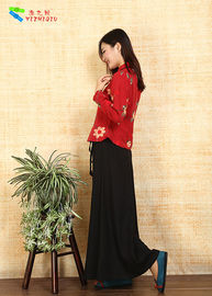 Embroidered Chinese Cheongsam Top , Floral Pattern Traditional Chinese Shirt