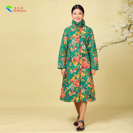 Custom Cotton Winter Clothing Ladies Long Padded Winter Coats Green Label Flower Pattern