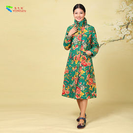 Custom Cotton Winter Clothing Ladies Long Padded Winter Coats Green Label Flower Pattern