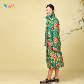 Custom Cotton Winter Clothing Ladies Long Padded Winter Coats Green Label Flower Pattern