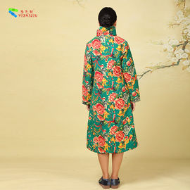 Custom Cotton Winter Clothing Ladies Long Padded Winter Coats Green Label Flower Pattern