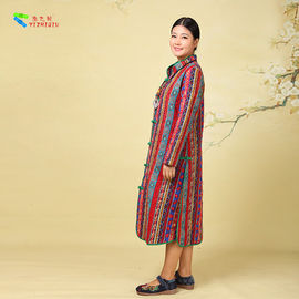 Cotton Material Womens Long Padded Coat With Buckle Chinese National Pattern