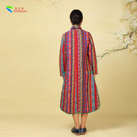 Cotton Material Womens Long Padded Coat With Buckle Chinese National Pattern