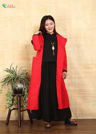 Custom Red Cheongsam Type Double Layer Coat Chineses Clothing With Hood