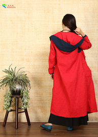 Custom Red Cheongsam Type Double Layer Coat Chineses Clothing With Hood