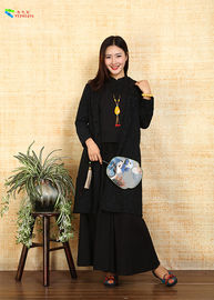 Long Sleeves Black Chinese Style Ladies Jackets , Female Cotton Jacket Coat