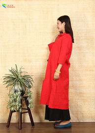 Long Women Red Chinese Jacket , Double Layer Chinese Quilted Coat For Spring