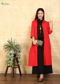 Long Women Red Chinese Jacket , Double Layer Chinese Quilted Coat For Spring