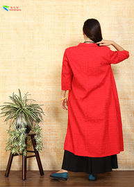Long Women Red Chinese Jacket , Double Layer Chinese Quilted Coat For Spring