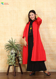 Long Women Red Chinese Jacket , Double Layer Chinese Quilted Coat For Spring