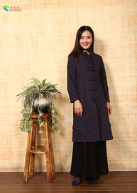 Navy Blue Ladies Long Black Chinese Jacket Double Layer With Stand Collar