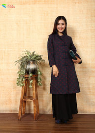 Navy Blue Ladies Long Black Chinese Jacket Double Layer With Stand Collar