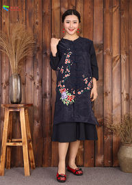 Summer Women Tulle Embroidered Cotton Dress With Cheongsam Type Buckle
