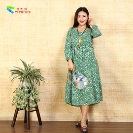 Green Bottom White Flower Simple Long Sleeve Dresses Pull Rope To Collect Waist Design