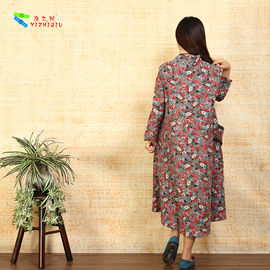 Ladies Long Sleeve Cotton Shift Dress Floral Loose Irregular Bottom Design