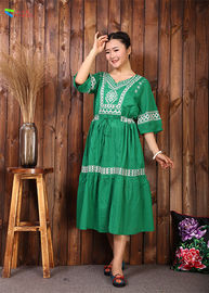 Fashionable Tunic Green Embroidered Cotton Maxi Dress Aunty Shrink For Summer