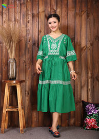 Fashionable Tunic Green Embroidered Cotton Maxi Dress Aunty Shrink For Summer