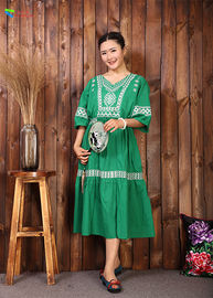 Fashionable Tunic Green Embroidered Cotton Maxi Dress Aunty Shrink For Summer