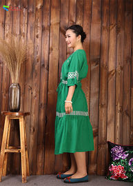 Fashionable Tunic Green Embroidered Cotton Maxi Dress Aunty Shrink For Summer