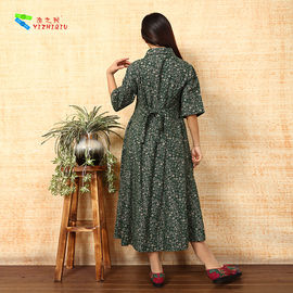 Floral Print Long Sleeve Cotton Maxi Dress , Beautiful Long Sleeve Dresses Turn Down Collar