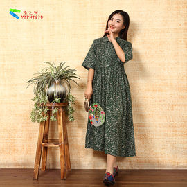 Floral Print Long Sleeve Cotton Maxi Dress , Beautiful Long Sleeve Dresses Turn Down Collar