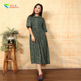 Floral Print Long Sleeve Cotton Maxi Dress , Beautiful Long Sleeve Dresses Turn Down Collar