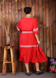 Round Neck Chinese Embroidery Dress , Red Cotton Dress Lightweight For Women
