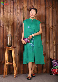 Casual Life Green Embroidered Cotton Dress Chinese Style For Intdoor Eco Friendly