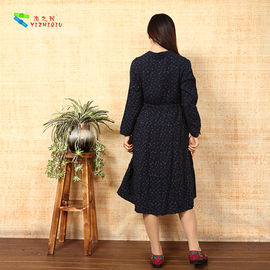 Vintage Ladies Long Sleeve Dresses Plus Size Notched Collar For Spring / Autumn
