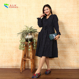 Vintage Ladies Long Sleeve Dresses Plus Size Notched Collar For Spring / Autumn