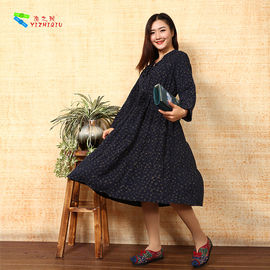 Vintage Ladies Long Sleeve Dresses Plus Size Notched Collar For Spring / Autumn