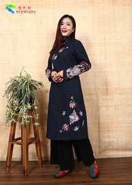 Ethnic Embroidery Cotton Winter Clothing Slim Cotton Padded Qipao With Long Sleeve