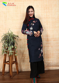 Ethnic Embroidery Cotton Winter Clothing Slim Cotton Padded Qipao With Long Sleeve
