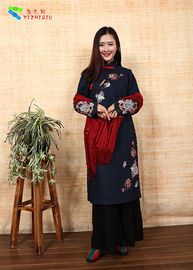 Ethnic Embroidery Cotton Winter Clothing Slim Cotton Padded Qipao With Long Sleeve