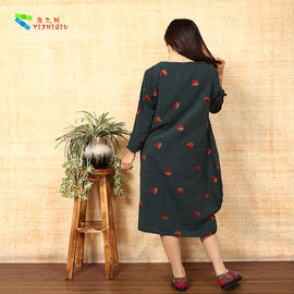 Handmade Button Long Sleeve Long Cotton Dress Circular Collar Cutting Pattern