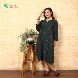 Handmade Button Long Sleeve Long Cotton Dress Circular Collar Cutting Pattern