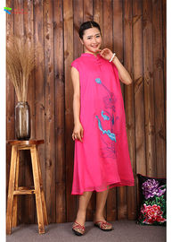 Pink Chinese Embroidery Dress , L XL XXL Cotton Sleeveless Maxi Dress