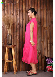 Pink Chinese Embroidery Dress , L XL XXL Cotton Sleeveless Maxi Dress