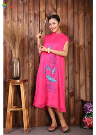 Pink Chinese Embroidery Dress , L XL XXL Cotton Sleeveless Maxi Dress