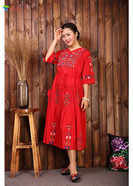 Chinese Style Embroidered Cotton Dress Floral Print Pattern For Casual Life