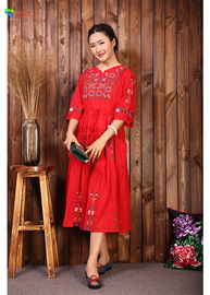 Chinese Style Embroidered Cotton Dress Floral Print Pattern For Casual Life