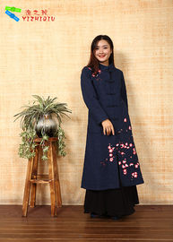 Soft Embroidered Winter Coats , Chinese Garment Jacquard Cotton Trench Coat