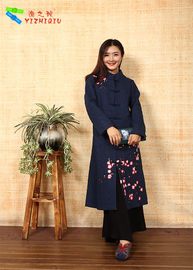 Soft Embroidered Winter Coats , Chinese Garment Jacquard Cotton Trench Coat